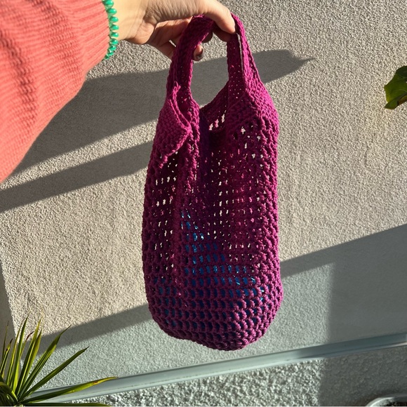 Bags | Purple Ombr Handmade Crochet Y2k Knit Bucket Bag | Poshmark